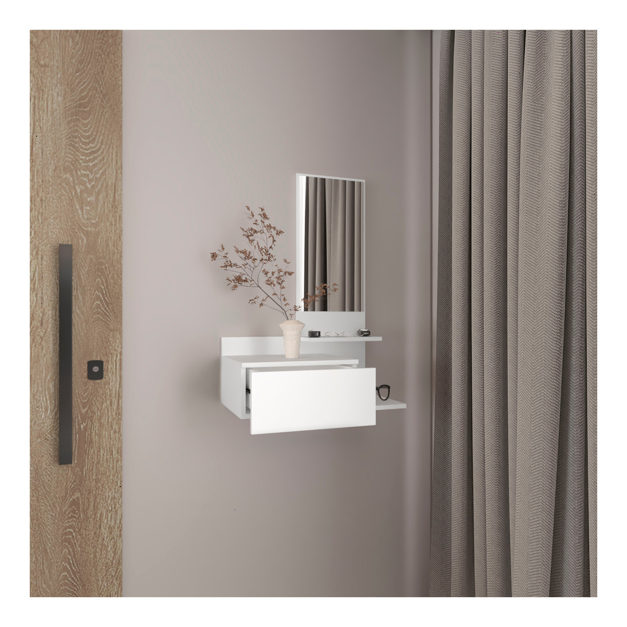 Wrought Studio Vienna 23.6" Wide 3-Tier Shelf Floating Mirror Console Table, Full Extension ...